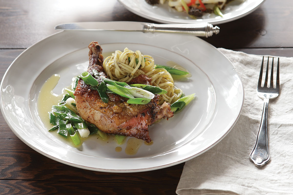 Truffled Hen Leg with Leeks, Spaghettini, Black Pepper + Truffle Butter